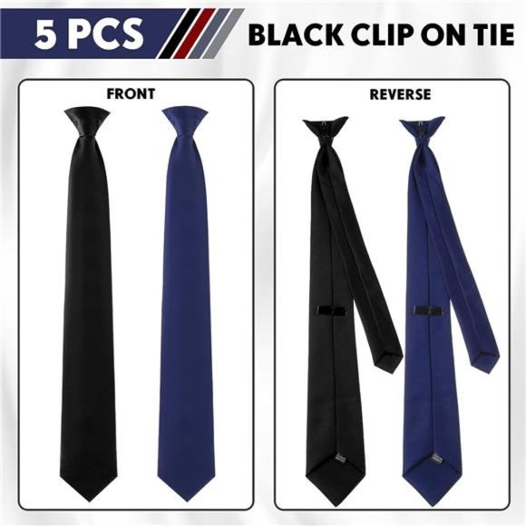 Accessories | 5 Pack Clip On Ties For Men Solid Color Mens Tie Clip On ...